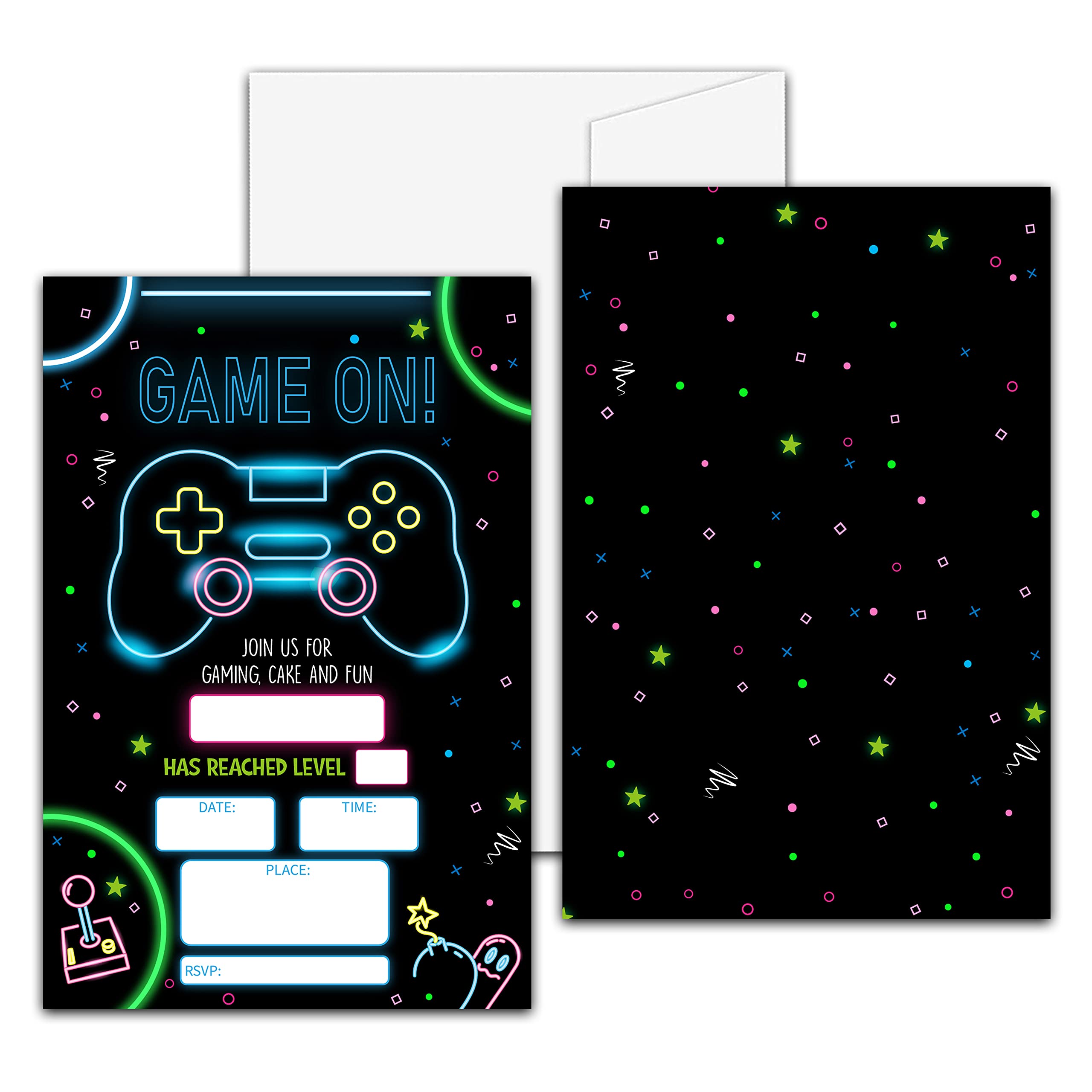 Video Game Theme Birthday Party, Fun Gaming Party Invitation Fill-In Invites For Men & Women, 20 Game On Invitations With Envelopes(4" X 6")，Adults Party Favors Decorations And Supplies-09