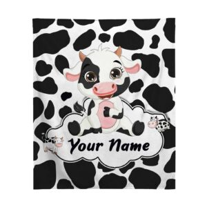 ksuper personalized cow print blanket with name custom black white cute cow print throw blankets for baby girls boys kids daughter sofa christmas birthday gifts