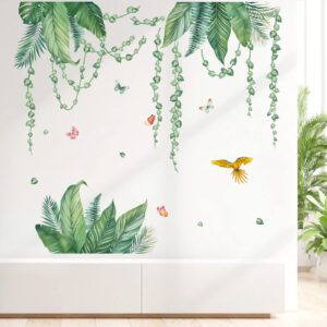 decalmile tropical leaves wall decals hanging vines green plants wall stickers living room bedroom office wall decor