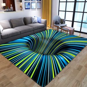 ceryuee 3d optical illusion rug door mat carpet geometric vortex trippy area rugs for bathroom kitchen office blue & green 47x31 inch