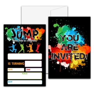 trampoline birthday party invitation, bounce house big air party colorful fill-in invites for friends, 20 invitations with envelopes(4" x 6")，personalized party favors decorations and supplies-19