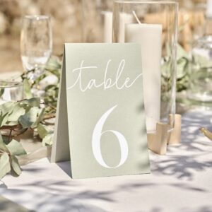 ginger ray sage card wedding table numbers pack of 12, green