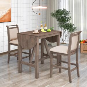 harper & bright designs 3 piece counter height kitchen dining set with drop leaf dining table and 2 dining padded chairs, dining room set for small places, brown