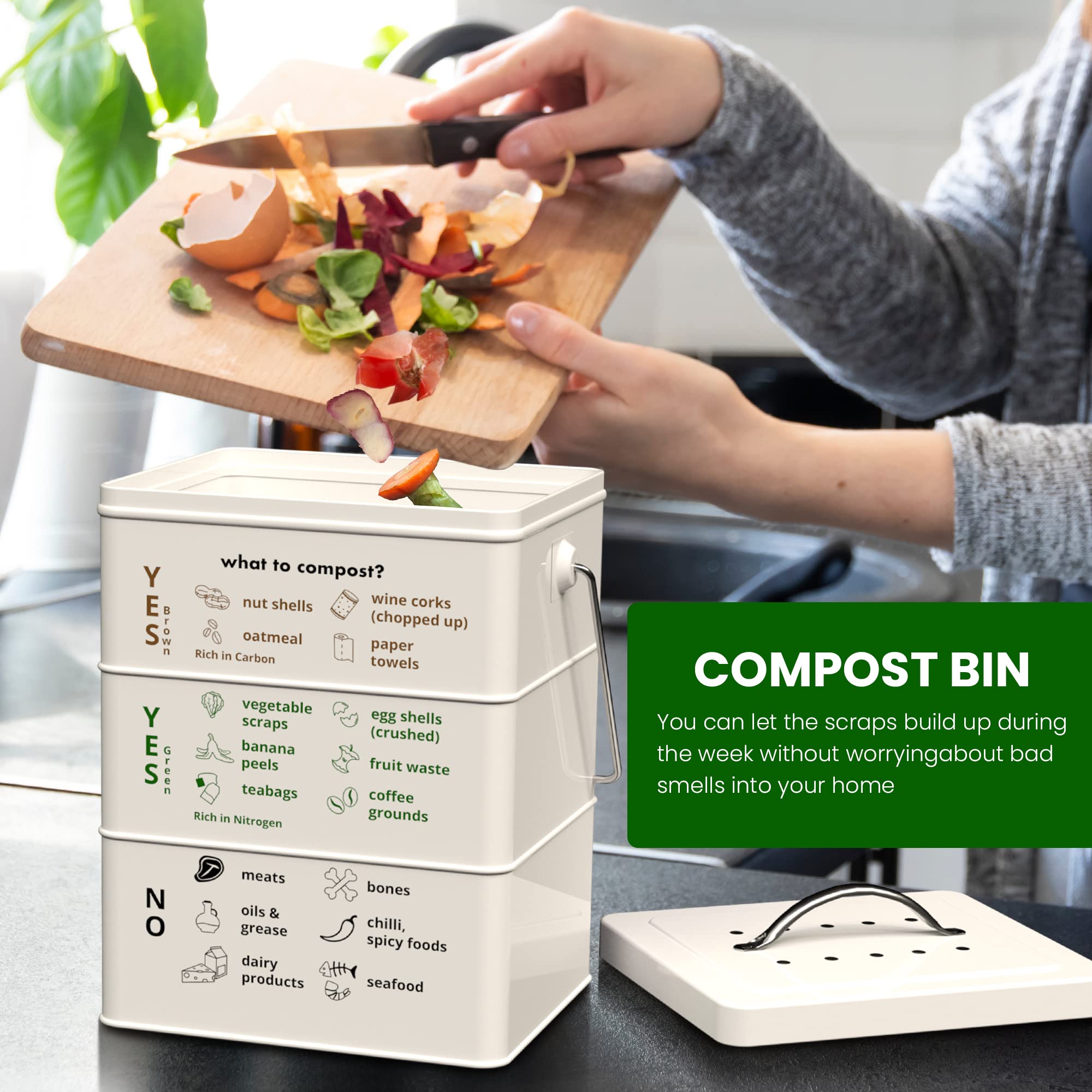 Indoor Outdoor Compost Bins Set 1 Gallon Kitchen Compost Bin Countertop with Lid 8 Gallon Worm Compost Outdoor Bundled with Gardening Gloves and a Jute Blanket Easy to Setup Garden Compost System