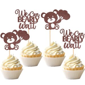 24 pcs we can bearly wait cupcake toppers glitter balloon bear cupcake picks baby shower cake decorations for gender reveal theme baby shower kids birthday party supplies brown