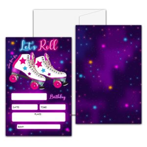 let's roll birthday party invitation,roller skate, skating fill-in invites for men & women, 20 invitations with envelopes(4" x 6")，aldults party favors decorations and supplies-08