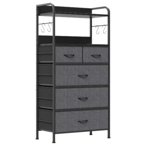 jojoka dresser for bedroom with 5 drawers, dressers & chests of drawers for hallway, entryway, storage organizer unit with fabric, sturdy metal frame, wood tabletop, easy pull handle