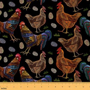 colorful chicken fabric by the yard cute farm animal eggs pattern print fabric for kids teens adults rustic farnhouse style fabric for room decor and diy upholstery 5 yards