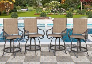 phi villa outdoor swivel bar stools set of 4,patio bar chairs with quick-drying fabric,outdoor stools with metal frame durable and sturdy, waterproof, rustproof,high patio chairs for garden, yard