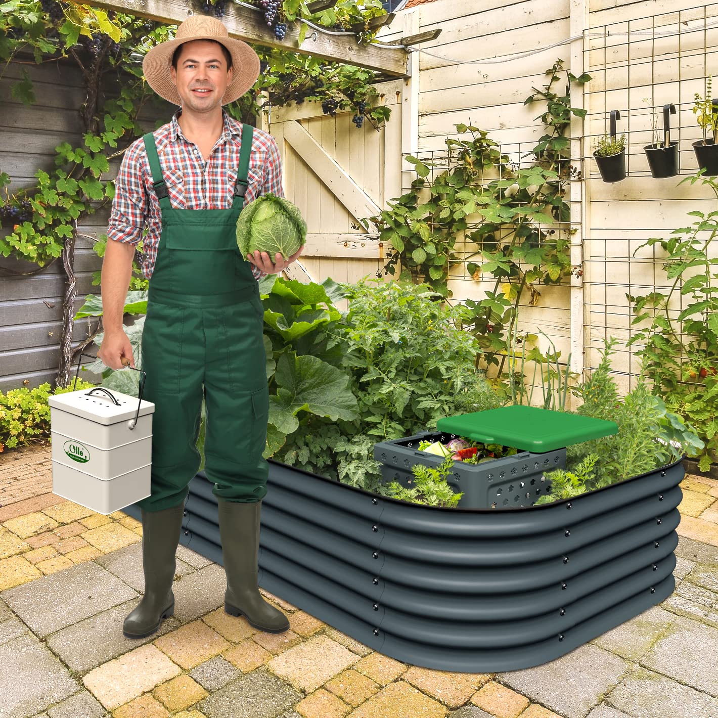 Indoor Outdoor Compost Bins Set 1 Gallon Kitchen Compost Bin Countertop with Lid 8 Gallon Worm Compost Outdoor Bundled with Gardening Gloves and a Jute Blanket Easy to Setup Garden Compost System