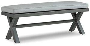 signature design by ashley elite park casual outdoor aluminum bench with cushion, gray