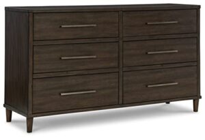 signature design by ashley wittland mid-century modern 6 drawer dresser, dark brown