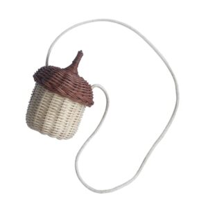 doitool hand woven rattan basket cute acorn shaped basket shoulder basket bag kids crossbody bag wall hanging basket farmhouse decoration