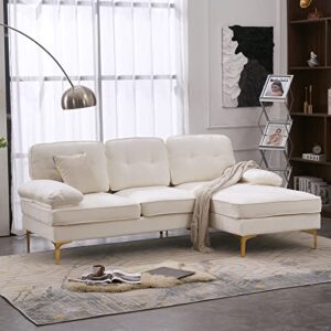 pouleii sectional sofa,modern l-shape modular sectional sofa sleeper couch with chenille fabric and gold-plated feet for living room, apartment, office,creamy-white