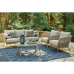 Signature Design by Ashley Swiss Valley Bohemian Outdoor Sofa with Cushion, Light Brown