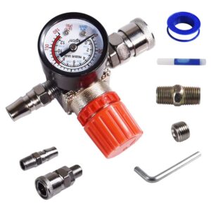 fbang air compressor pressure regulator with dial indicator, 0-175 psi air gauge for air compressor and air tools (4-way valve)