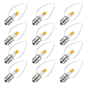 jslinter 12-pack c7 led night light bulb, candelabra light bulbs e12 base, 0.6 watt equivalent 7w incandescent, 2700k clear warm white, window candles, chandeliers, string light replacement bulb