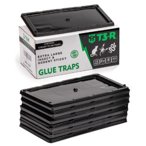 t3-r sticky traps for bugs extra large (12 pack) - mouse and insect glue boards - disposable non-toxic glue traps for mice and rats - extra strength sticky glue traps for rodent