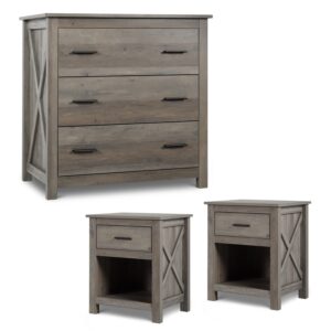 ltmeuty wooden bedroom set - 3 pieces dresser and night stands with drawers, bedroom storage chest of drawers, farmhouse style bedroom furniture, grey