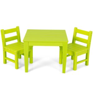 costzon kids table and chair set, 3 piece all-weather activity table for indoor & outdoor, heavy-duty & waterproof furniture set for playroom, nursery, backyard, toddler table and chair set (green)