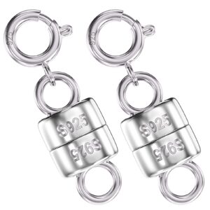 qulltk 925 sterling silver magnetic necklace clasps and closures,mini bracelets clasp converter gold and silver chain extender for jewelry making supplies