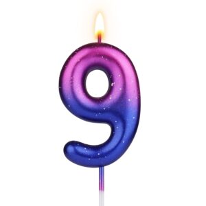 2.4in birthday candle, purple blue gradient number birthday candles for cake number candle decoration for kids adults birthday party wedding anniversary graduation ceremony (9)