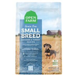 open farm grain-free dry dog food for small breeds, high protein with ethically sourced ingredients, no artificial flavors or preservatives, chicken & turkey recipe, 4lb bag (64oz bag)