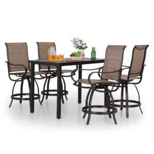 phi villa 5 pcs outdoor bar set, counter height swivel chair with rectangle metal table, textilene fabric and quick-drying waterproof,high patio set for garden, yard, poolside