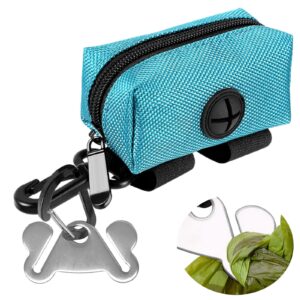 dog poop bag holder for leash attachment dog poop bag dispenser dog waste bag dispenser for leash accessory portable set fit dog leash - dog poop bags holder & 1 hand free holder metal carrier, green