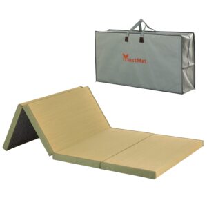 mustmat thick tatami mat twin xl floor mattress japanese tatami bed with storage bag 39 x 80 x 2 in (green)