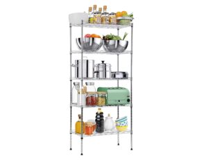 5-tier metal wire shelving unit kitchen shelf organizer kitchen storage rack utility shelf snack shelf, nsf certified storage shelves for storage, garage shelving storage shelf pantry shelves