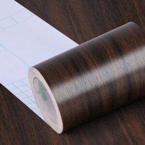 4" X33' Size Realistic Wood Grain Repair Tape, Self Adhesive Wood Grain Repair Patch for Tables, Chairs, Doors, Windows, Floors, Furniture Renovation, Handicraft DIY. With Plastic Scraper. Dark Walnut