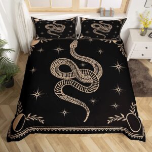 snake printed duvet cover,kids boho sun and moon bedding set,starry sky galaxy comforter cover for boys girls room decor,black and brown lightweight bedspread cover twin size with 1 pillow case