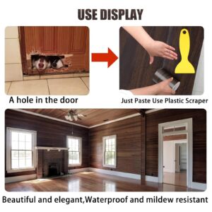 4" X33' Size Realistic Wood Grain Repair Tape, Self Adhesive Wood Grain Repair Patch for Tables, Chairs, Doors, Windows, Floors, Furniture Renovation, Handicraft DIY. With Plastic Scraper. Dark Walnut