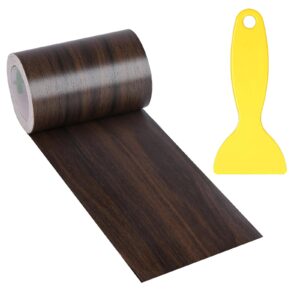 4" x33' size realistic wood grain repair tape, self adhesive wood grain repair patch for tables, chairs, doors, windows, floors, furniture renovation, handicraft diy. with plastic scraper. dark walnut