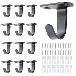 unlorspy 12pcs stainless steel under-shelf coat hook with screws mount ceiling hooks top mount hooks towel/robe clothes hook for bathroom kitchen cabinet (black)