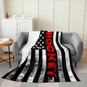 ice hockey throw blanket throw 50x60,puck hockey sport games blanket for kids boys teens men,black white american flag fleece blanket,retro united states flag flannel blanket living room decor