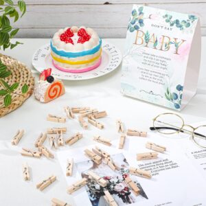 61 Pieces Don't Say Baby Sign 5 x 7 Inch Baby Shower Games and 60 Mini Clothespins Shower Games for Guests Prizes with Baby Shower Pins for Gender Reveal Favors Party Decorations (Greenery Style)