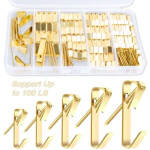 picture hanging kit, 136 pcs 5 sizes picture hangers hook kit including 10/20/30/50/100 lb, heavy duty hangers hardware kit with nails for picture frame, canvas, mirror hanging decoration