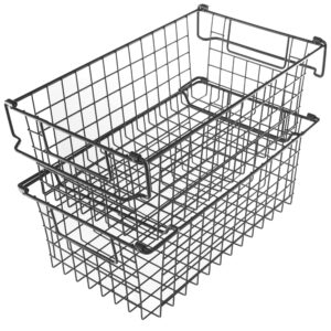 home-complete nesting storage bins stackable wire baskets, set of 2, medium, black, 2 each