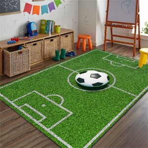 soccer field area rug, green grass soccer carpet, suitable for children's room game small carpet for boys and girls bedroom children's room game room kindergarten non-slip washable 3x4ft