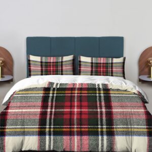 baonews scottish tartan duvet cover set twin size,3 pieces green wool plaid symmetric square fashion bedding set hotel quality polyestercomforter cover set with 2 pillowcases(no filler)