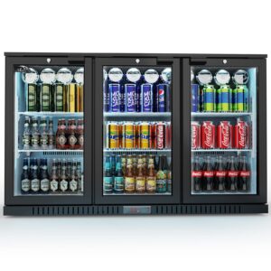 jaecool back bar cooler commercial counter height refrigerator with 3-doors, 10.9 cu ft beverage cooler undercounter refrigerator, commercial display fridge, auto-defrost, eco-friendly compressor, etl