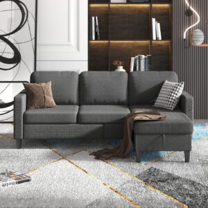 balus sillones para sala convertible sectional sofa couch,3-seat l-shaped,reversible modern couch with movable storage ottoman chaise, free combination sofa for living room and office（dark gray）