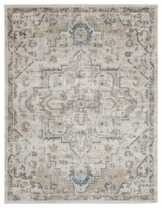 signature design by ashley barkham transitional machine washable 8x10 area rug, light gray & blue