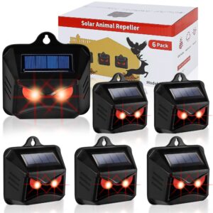 phosooy 6 pack solar animal repellent, predator eyes animal deterrent sentinels with red led blinking lights drive away raccoon, deer, skunk, cat, coyote from yard farm and chicken coops