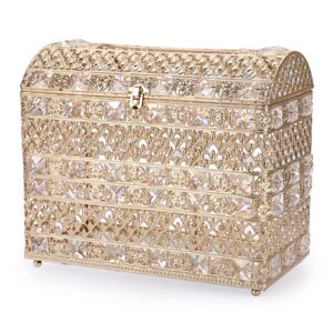 elldoo crystal wedding card box with lid, vintage money card box treasure chest style gold gift for wedding receptions, centerpiece decor, anniversary, keepsake, gift display box