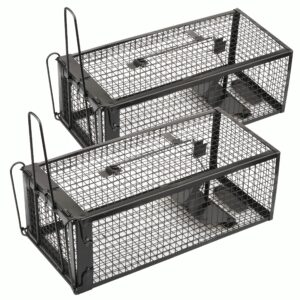 anyhall 2-pack rat traps humane live mouse vole chipmunk trap cage for indoors and outdoors (black)