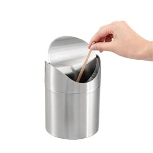 restaurantware rw clean 0.4 gallon countertop garbage can 1 compact mini trash bin - swing top lid avoids rust & stains stainless steel 201 tabletop garbage can for kitchens & more