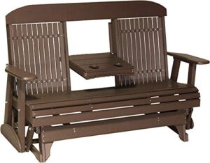 luxcraft 5' classic poly double glider with center tray (chestnut brown)